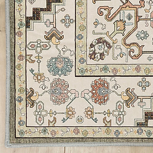 Rineflo-2'x3' Washable Indoor Doormat, Non-Slip Retro Door Mat ，Boho Mat Low-Pile Entryway Rug，Suitable for Bedroom, Study, Bathroom Entrance Carpet (Beige Green, 2'x3')