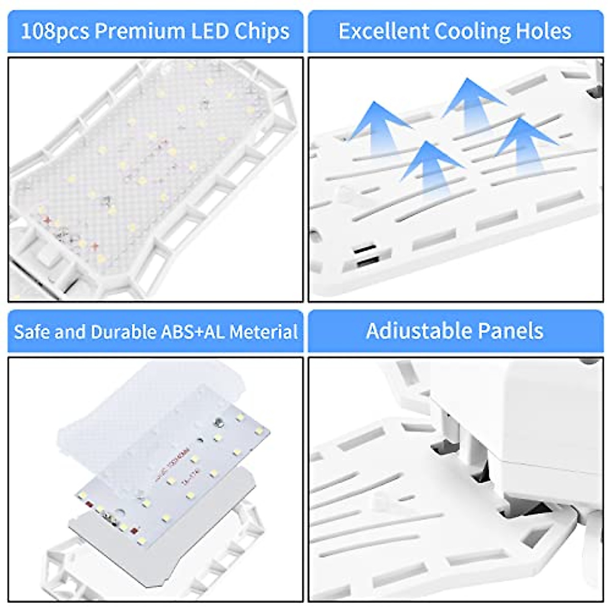 Mutois LED Garage Light, 2-Pack Garage Lights Ceiling LED Shop Light 100W Deformable Garage Lights Bulb E26/E27 6500K LED Garage Lighting, Garage Lights for Garage Workshop Basement Warehouse Barn
