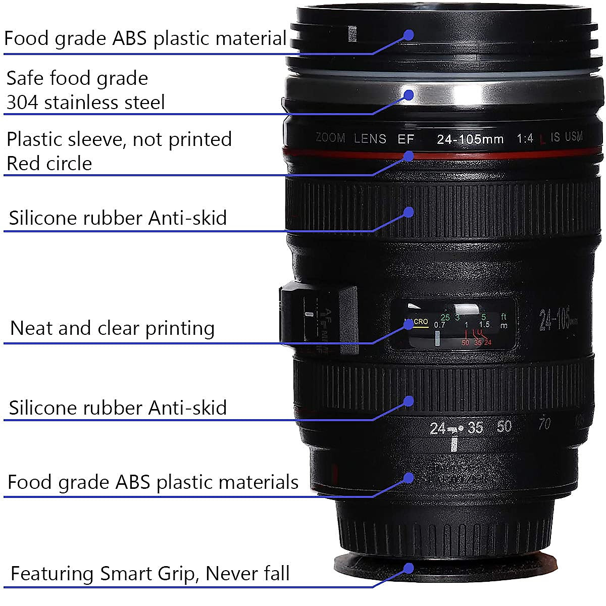 Lens Mug, Non-Slip with Featuring Smart Grip Suction, 13.5 Oz food grade Stainless Steel Cup, Travel Magic Mug, Gift for Men Women Boyfriend Teenage boy girl Photographer Father’s Day Dad Husband Son