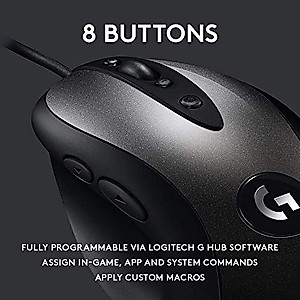 Logitech G MX518 Gaming Mouse Hero 25K Sensor, 25,600 DPI, ARM-Processor, 8 Programmable Buttons - Black/Grey
