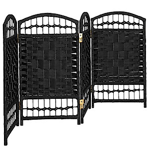 Red Lantern 2 ft. Short Fiber Weave Folding Screen - Black - 4 Panels