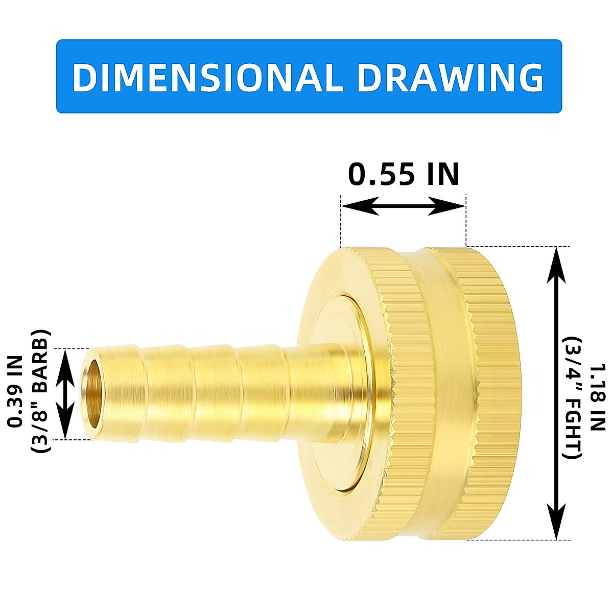 ERGAOBOY 2 Pcs 5/8 Barb To 3/4 Female GHT Thread Swivel Brass Garden Hose Pipe Connector With Clamps,Fit For Garden Hose Repair