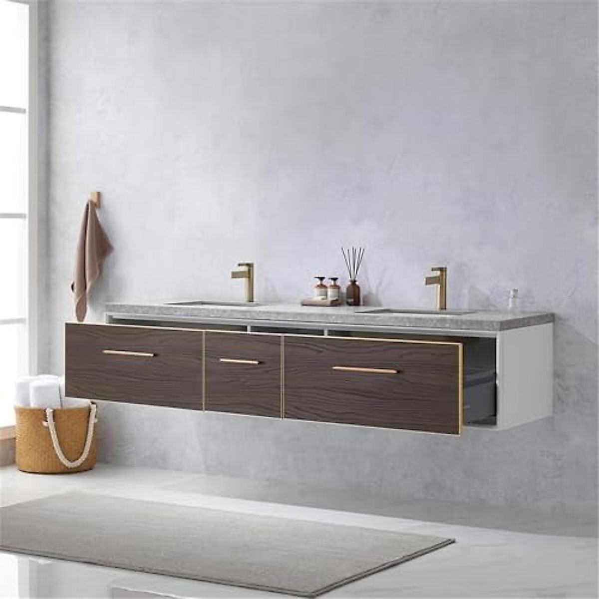 VINNOVA Caparroso 84" Double Sink Bath Vanity in Dark Walnut w/Grey Sintered Stone Top