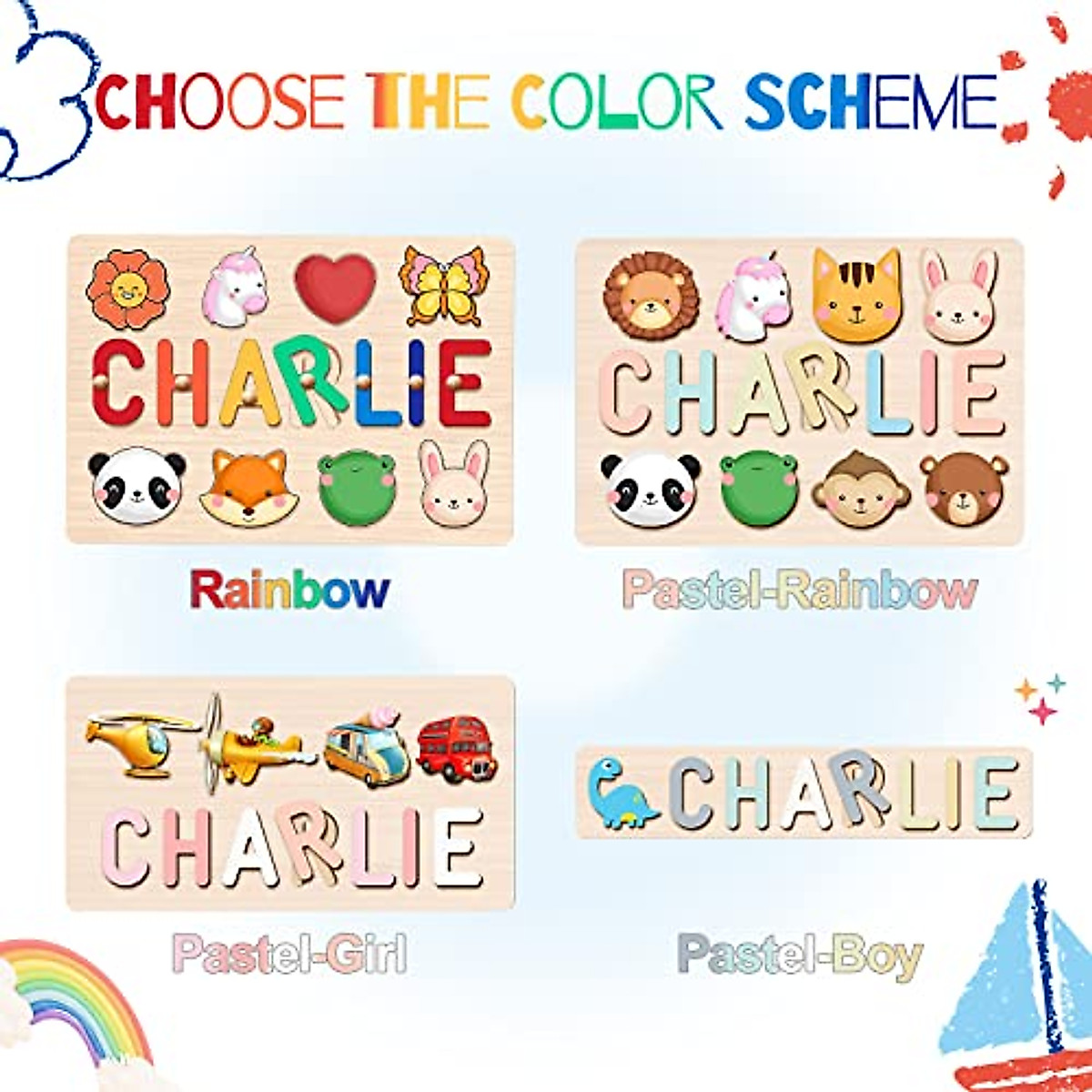 Name Puzzle for Kids Personalized, Custom Wooden Name Puzzle for Toddlers, Educational Baby Name Puzzle Toys, Personalized Name Puzzles for Baby Boy Girl, Customized Puzzles for First Birthday Gifts