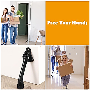 FVIEXE 4 Packs Door Stopper, 4 Inch Kickdown Door Stop for Bottom of Door Kick Down Door Stoppers Kickstand Replacements, Heavy Duty Metal Doorstop Door Holder with Rubber Tip, Black