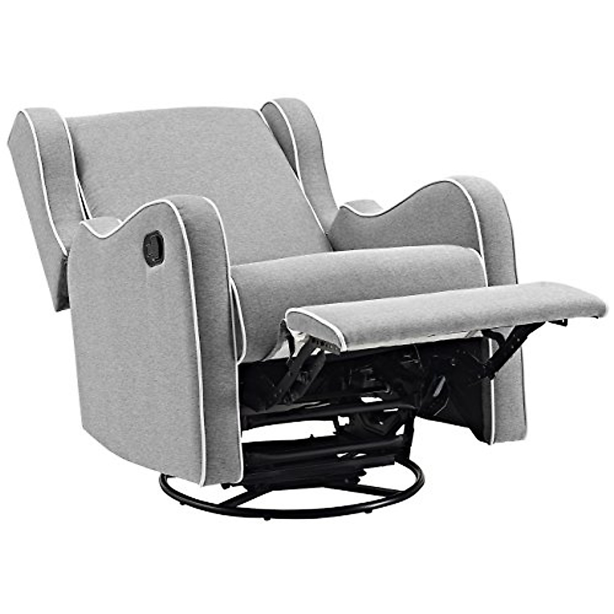 Angel Line Rebecca Upholstered Swivel Gliding Recliner, Gray Linen with White Piping