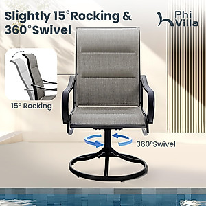 PHI VILLA Swivel Outdoor Chairs Set of 4, All Weather Mesh Fabric Patio Dining Chair with Padded Textilene & E-Coating Metal Frame for Deck Lawn Garden