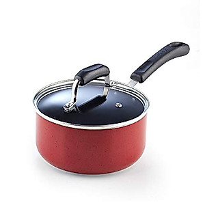 Cook N Home 2601 Stay Cool Handle Pattern 12-Piece Nonstick Cookware Set, Marble Red