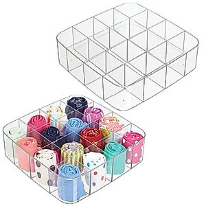 mDesign Plastic Closet Accessory Drawer Organizer for Dresser, Closet, Bedroom, Bathroom, Entryway, Office - Store Belts, Ties, Socks, Watches - 16 Sections- 2 Pack - Clear