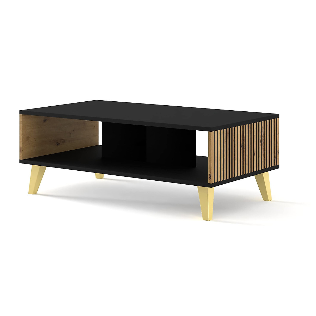 Homlando The Ravenna Living Room 3 Piece Set - TV Stand Ravenna Cabinet - Sideboard Chest of Drawers - Coffee Table - Made in EU Modern Furniture - Black/Natural Oak