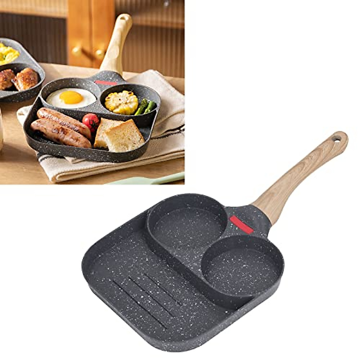 Nonstick Ceramic Frying Pan, Egg Frying Pan Heat Sensitive Silicone Aluminium Pancake Frying Pan with Comfortable Handle for Gas Stove and Induction Cookware (3 Holes)