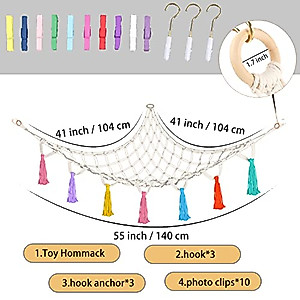 HONGTEYA Stuffed Animal Net or Hammock Large Plush Toy Net Hammock Holder for Corner Stuffed Animal Storage Ideas Hanging Plushie Toy Organizers Net with Boho Macrame Tassels 57inch