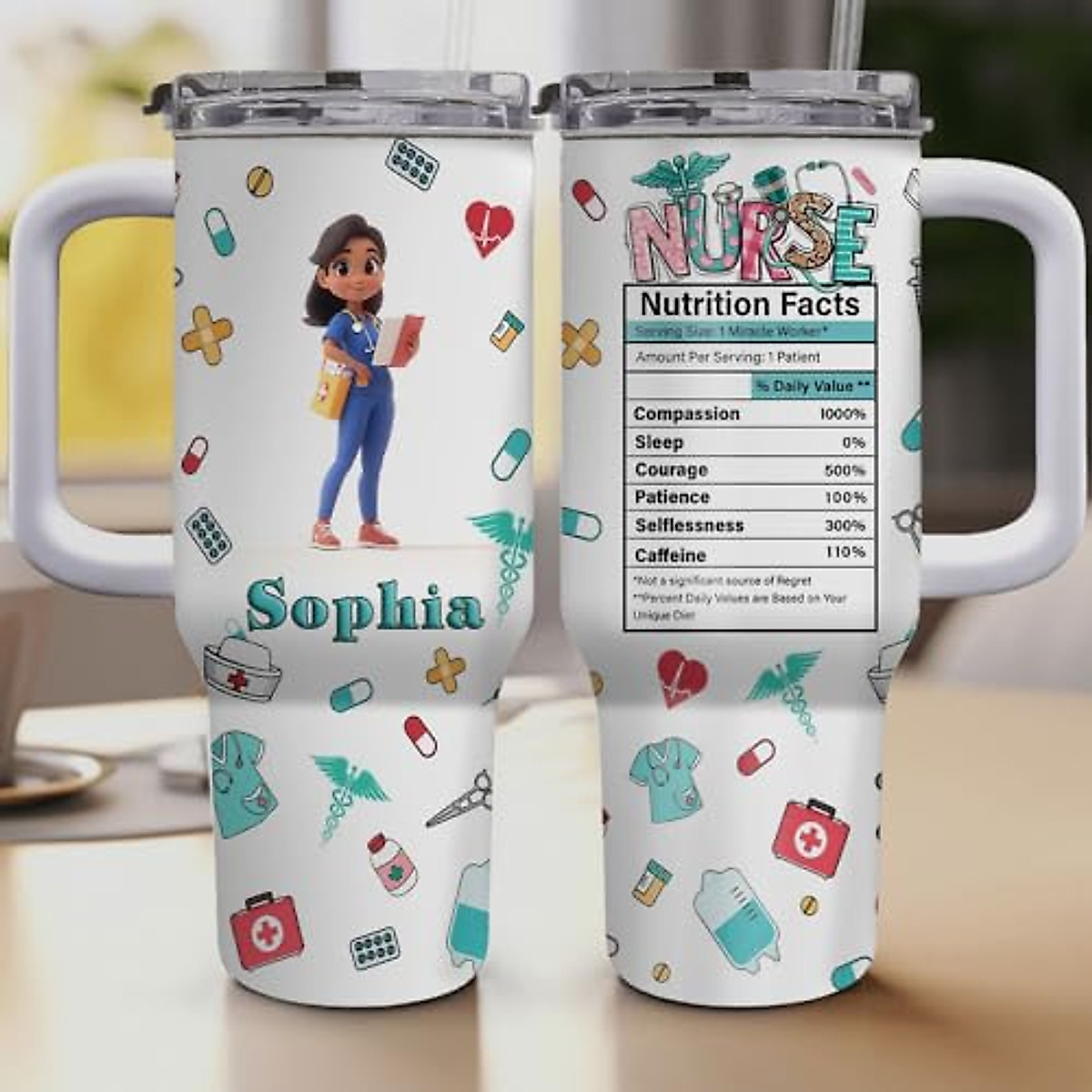 Personalized Nurse Tumbler 40oz -nurse medical anthropologist-Custom Name Insulated Travel Mug with Handle & Straw, Gift for Nurses, Medical Workers, Appreciation, Mother's Day 9w5DPN