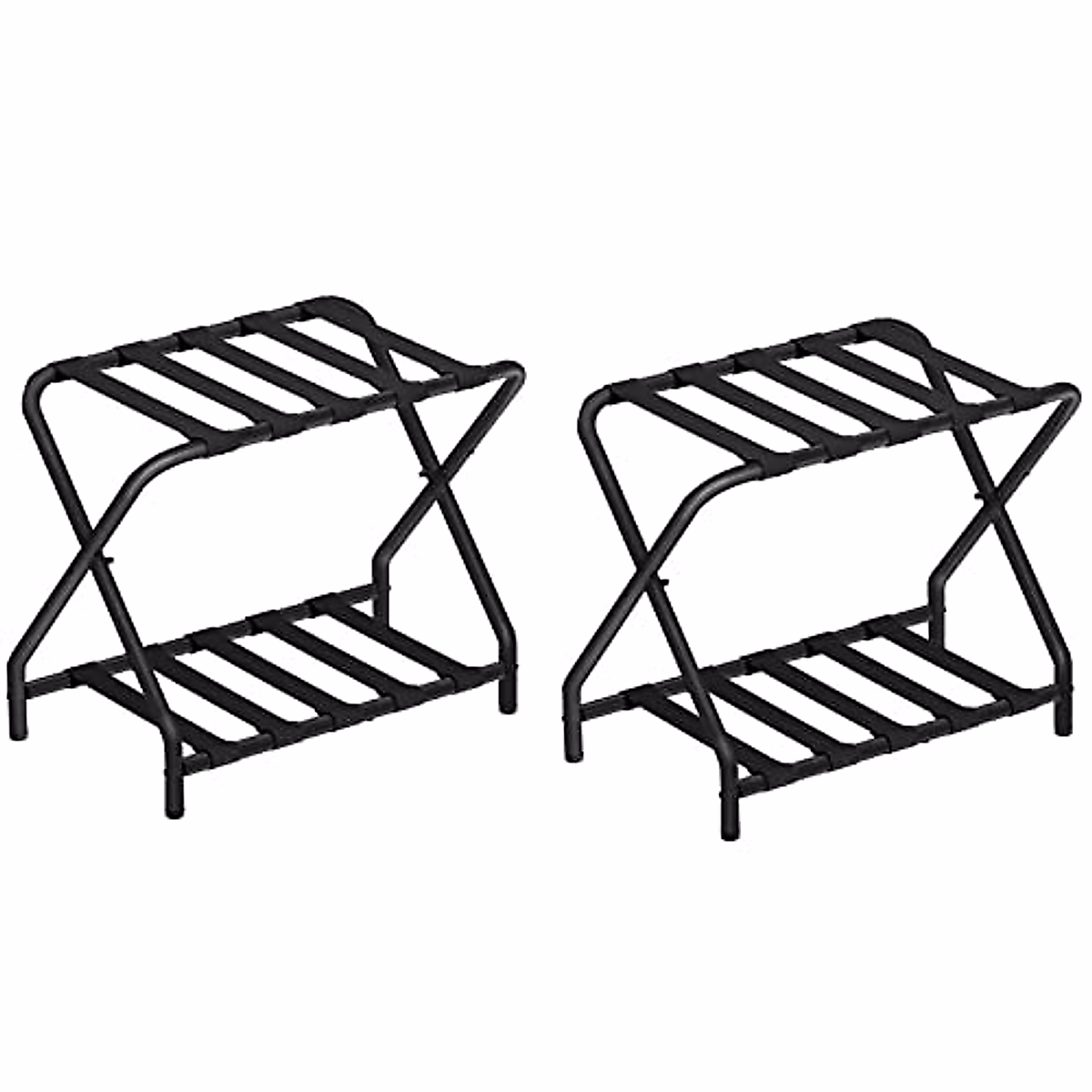 HOOBRO Luggage Racks Set of 2, Folding Suitcase Stand for Guest Room, Metal Luggage Holder with Storage Shelf, Bedroom, Hotel, Black BK03XLP201G2