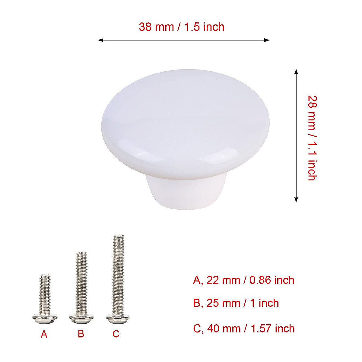 HUAMULAN 15PCS White Glossy Ceramic Knobs Button Round Mushroom Cabinet Dresser Vintage Pulls Door Handles Cupboard Wardrobe Drawer, Dia. 1.5 inch 38mm