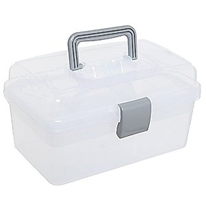 MyGift Clear Gray Empty First Aid Storage Box, Multipurpose Tackle Box, Plastic Sewing Box, Tool Box, Crafts Supplies Organizer Case with Handle and Removable Tray