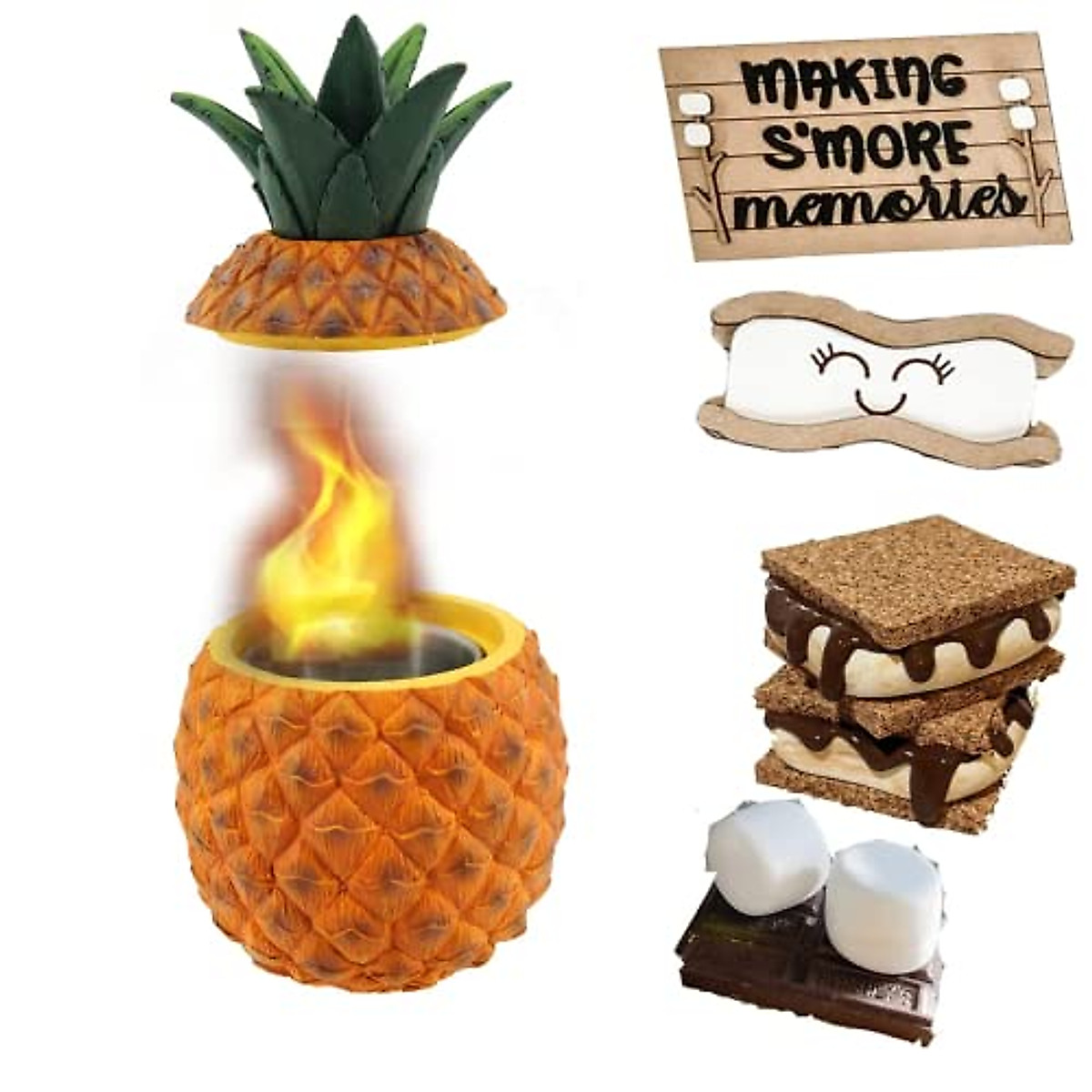 Koncenttop Tabletop Fire Pit Indoor, Tabletop Fireplace Concrete, Pineapple Shape Small Fire Bowl, Portable Tabletop Fire Pit