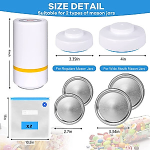 Electric Mason Jar Vacuum Sealer Kit for Regular and Wide Mouth Mason Food Jars, Canning Sealer with Electric Portable Vacuum Pump and Vacuum Seal Bags for Food Storage and Fermentation