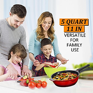 NonStick Deep Frying Pan with Lid, 11 IN 5 Quart Saute Pan for Cooking, 100% PFOA Free Food Grade Aluminum Chef Pan for Kitchen, Gas, Stove Top, Induction Deep Pan Easy to Clean, Large Skillet