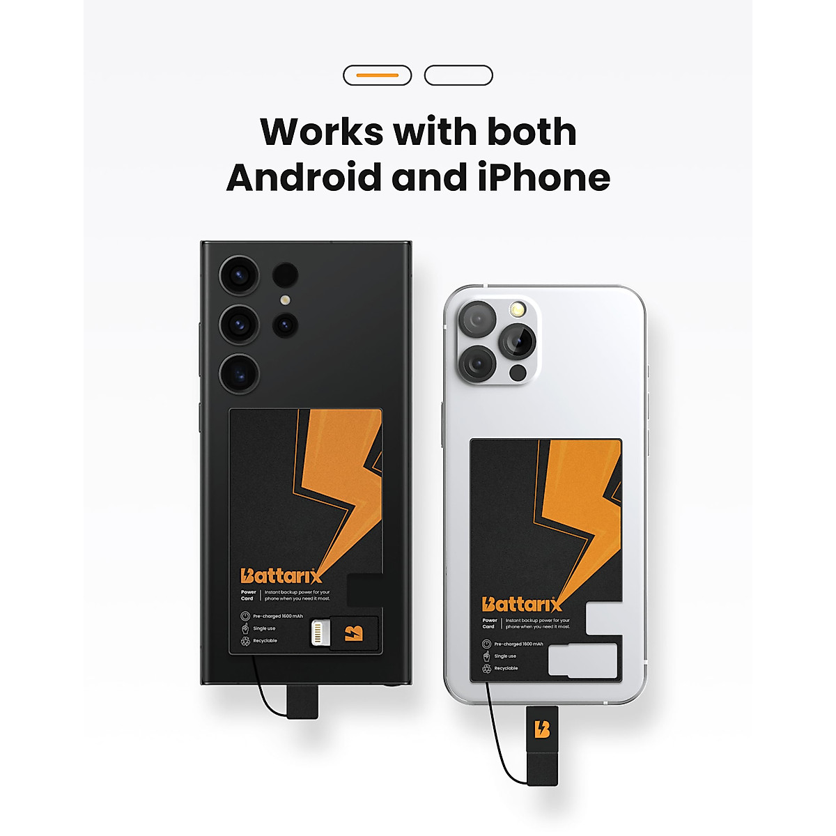 BATTARIX Power Card - Thin Universal Phone Charger Emergency Survival Everyday Carry Lightning & USB C for Android + iPhone (Single Use, Pre Charged)