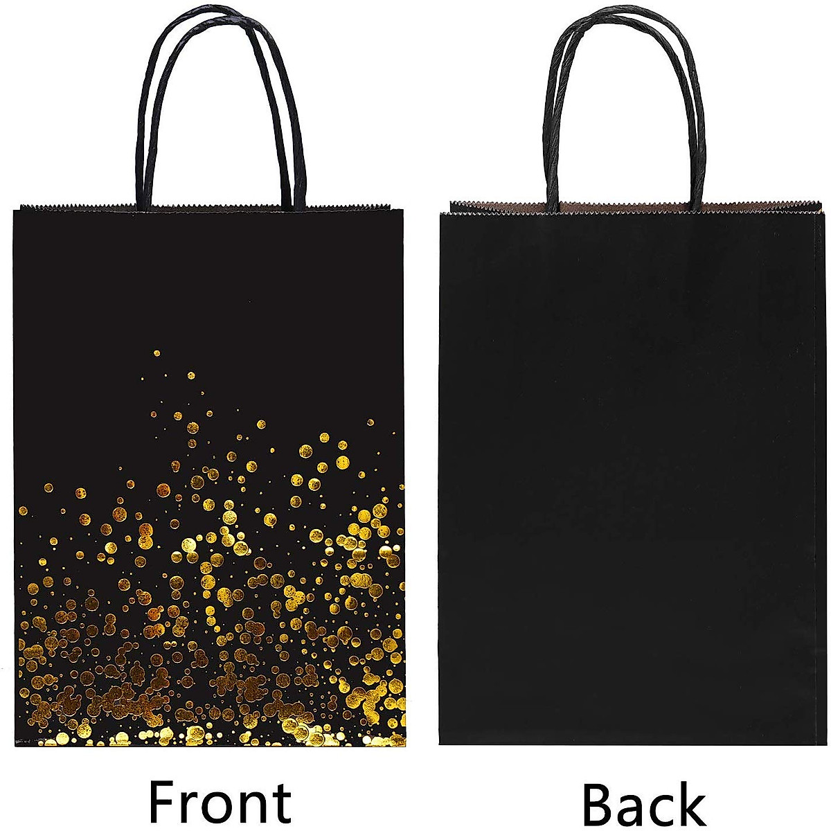 Cooraby 30 Pieces Bronzing Gold Black Paper Kraft Black Polka Dot Paper Bags Party Bags Gold Bags Hen Party Bags with Handle for Party Favors