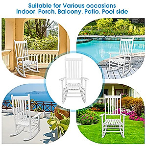 Rocking Chair-Wooden Frame Chair,Indoor & Outdoor Fade-Resistant Rocker with 350lbs Weight Capacity,All Weather Porch Rocker for Garden,Lawn,Balcony,Backyard and Patio Porch Rocker 1 White
