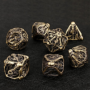 DND Dice Set Polyhedron Dice Skull Hollow Metal Dice for Dungeons and Dragons Role Playing Games PCCECQEE Dice 7PCS D&D Set Collection Gifts (Bronze-02)