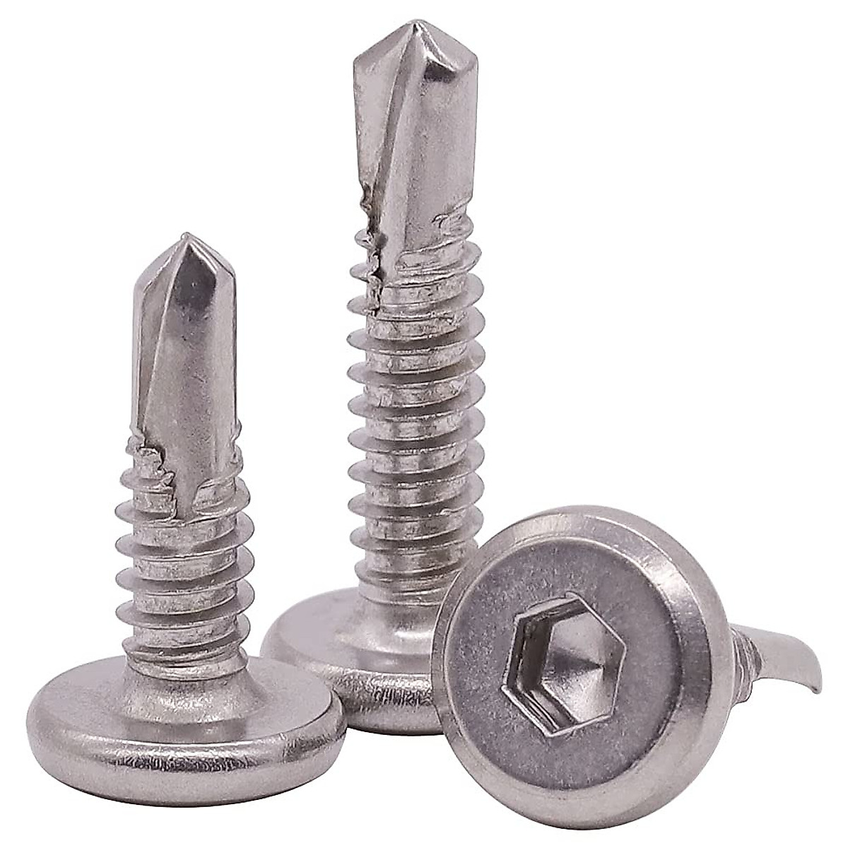 #12 x 3/4" Flat Socket Head Self Tapping Screws Sheet Metal Screws 50 of Pack, 410 Stainless Steel Self Drilling Screws, Bright Finish