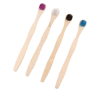 Scraper Bamboo Brush for Adults Toothbrush Oral Deep Cleaning 4pcs (White Blue )