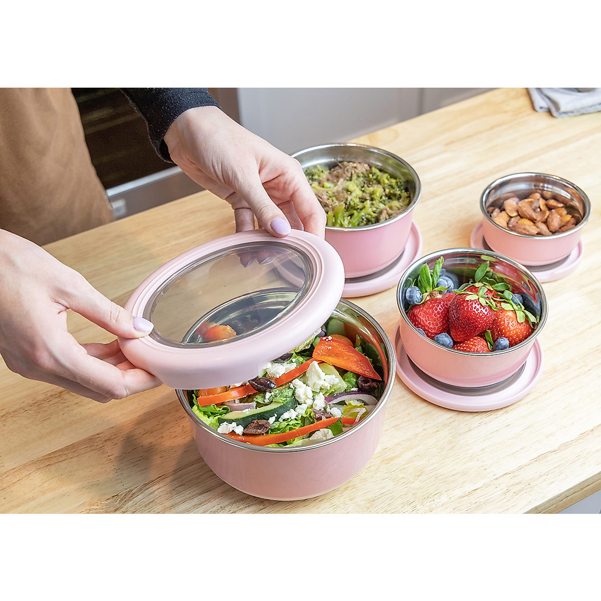 MIRA Stainless Steel Food Storage Set - 4 Anti-Slip Containers for Meal Prep - Multi-Size Pack (1, 2, 3, 5 Cups), Slate Blue