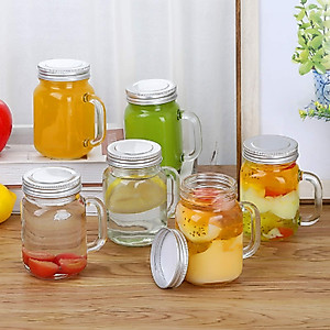 Mcupper 8oz Mason Jar Mug with Handle and Golden Lids,Set of 12 Old Fashioned Drinking Glass for Beverages, Decoration, Storage, Party Favors, Cocktails, Floats, Centerpieces and more