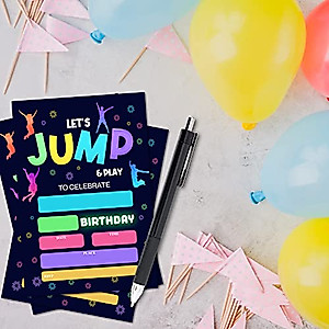 Trampoline Bounce House Birthday Party Invitation，Let'S Jump & Play Invitations With Envelopes(4" X 6"),Firework Background Teens Fill-In Birthday Party Personalized Invites For Boys & Girls-a09