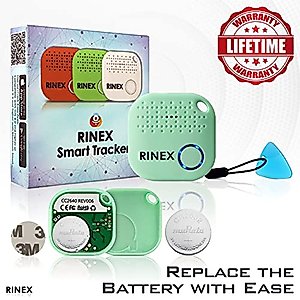 Bluetooth Key Finder – Key Locator Device with App, Siri Compatibility, Extra Battery – Anti-Lost GPS Keychain Tracker Device for Phone, Luggage, Backpack, Wallet – Tracking Chip Tags by Rinex