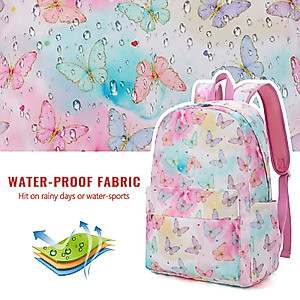 LEDAOU Backpack for Teen Girls School Bags Kids Bookbags Set School Backpack with Lunch Box and Pencil Case (Butterfly)