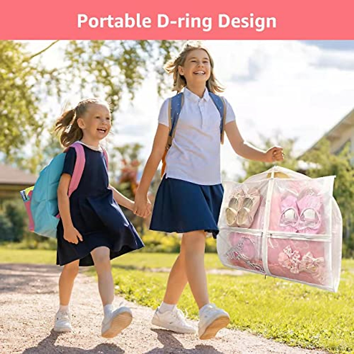 SDAWIN 40'' Clear Kids Dance Costume Garment Bags for Dancers with 6 pockets, PVC Waterproof 3.3" Gussetes for Girls and Boy Travel Clothes Organizer, 2 pack