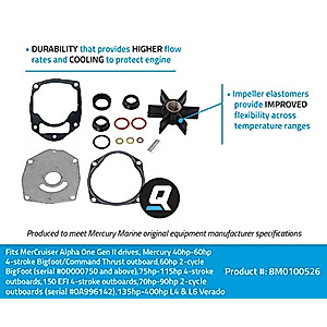 Quicksilver by Mercury Marine 8M0100526 Water Pump Repair Kit for Mercury or Mariner Outboards and MerCruiser Sterndrives