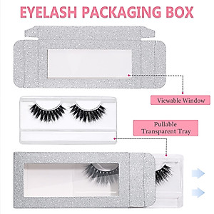 Noverlife 60PCS Empty Eyelash Packaging Box and Tray, 30 False Eyelash Storage Case 30 Transparent Tray, Lash Packaging Storage Container Lash Case Holder Tray Fake Lashes Holder Set - Glitter Silver