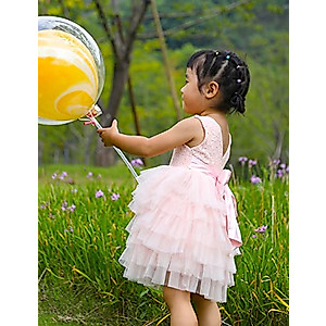 Cilucu Baby Girls Dress Toddler Kids Party Dress Tutu Pageant Lace Dresses Gown for Flower Girl Baby Birthday Pink Peach 6 Months-12 Months