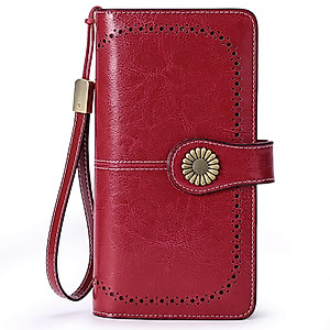 SENDEFN Wallets for Women Genuine Leather Credit Card Holder with RFID Blocking Large Capacity Wristlet