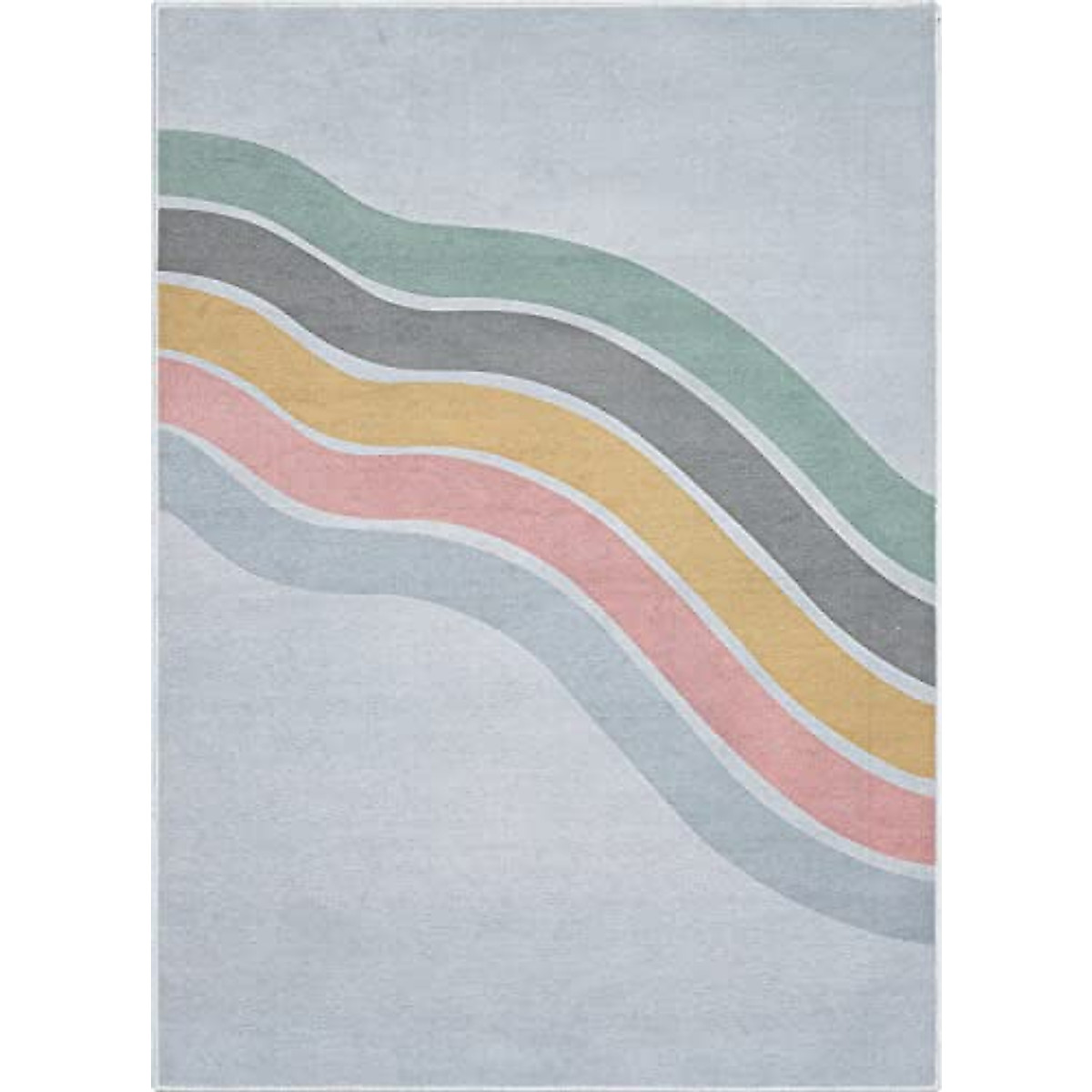 Well Woven Kids Modern Rugs Curved Rainbow 5' x 7' Multi Color Printed Machine Washable Area Rug