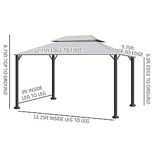 Outsunny 10' x 13' Patio Gazebo, Outdoor Gazebo Canopy Shelter with Netting and Curtains, Aluminum Frame for Garden, Lawn, Backyard and Deck, Light Gray