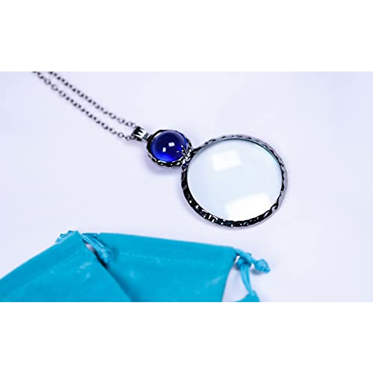 Magnifying Glass Necklace,Jiulory 10x Magnifying Glass Pendant Purple, Long Chain Glass Lens Magnifier Necklace Mama Necklace Collar for Women for Library,Reading,Zoom,Jewelry