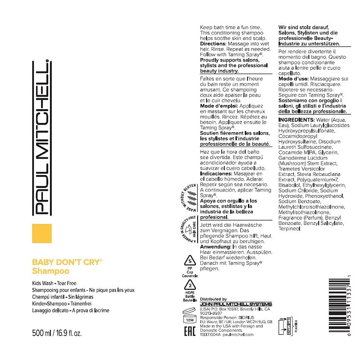 Paul Mitchell Baby Don’t Cry Shampoo, Kids Wash, Tear Free, For All Hair Types, 16.9 fl. oz.