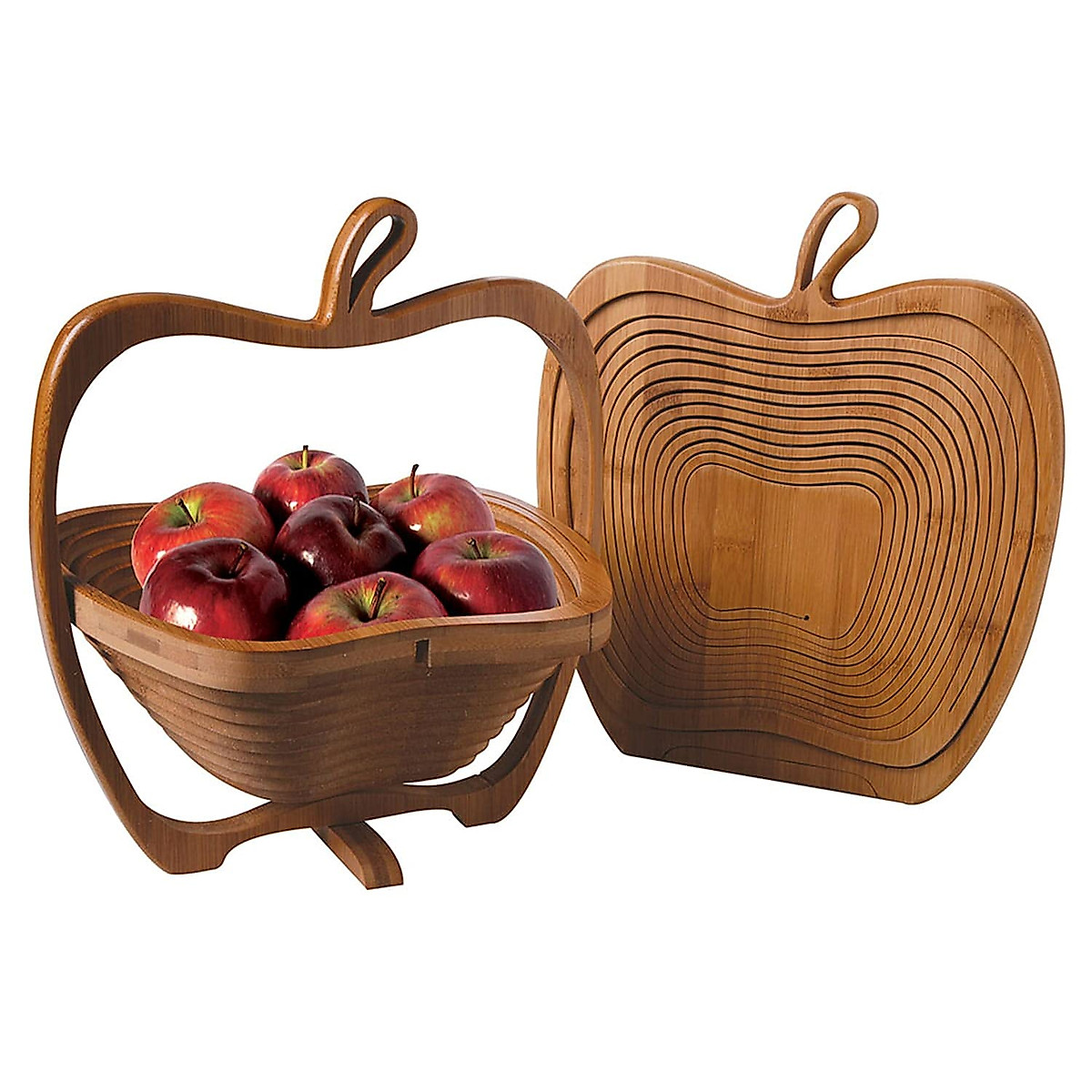 Collapsible Apple Shaped Bamboo Basket - Kitchen Fruit Centerpiece Bowl Decor