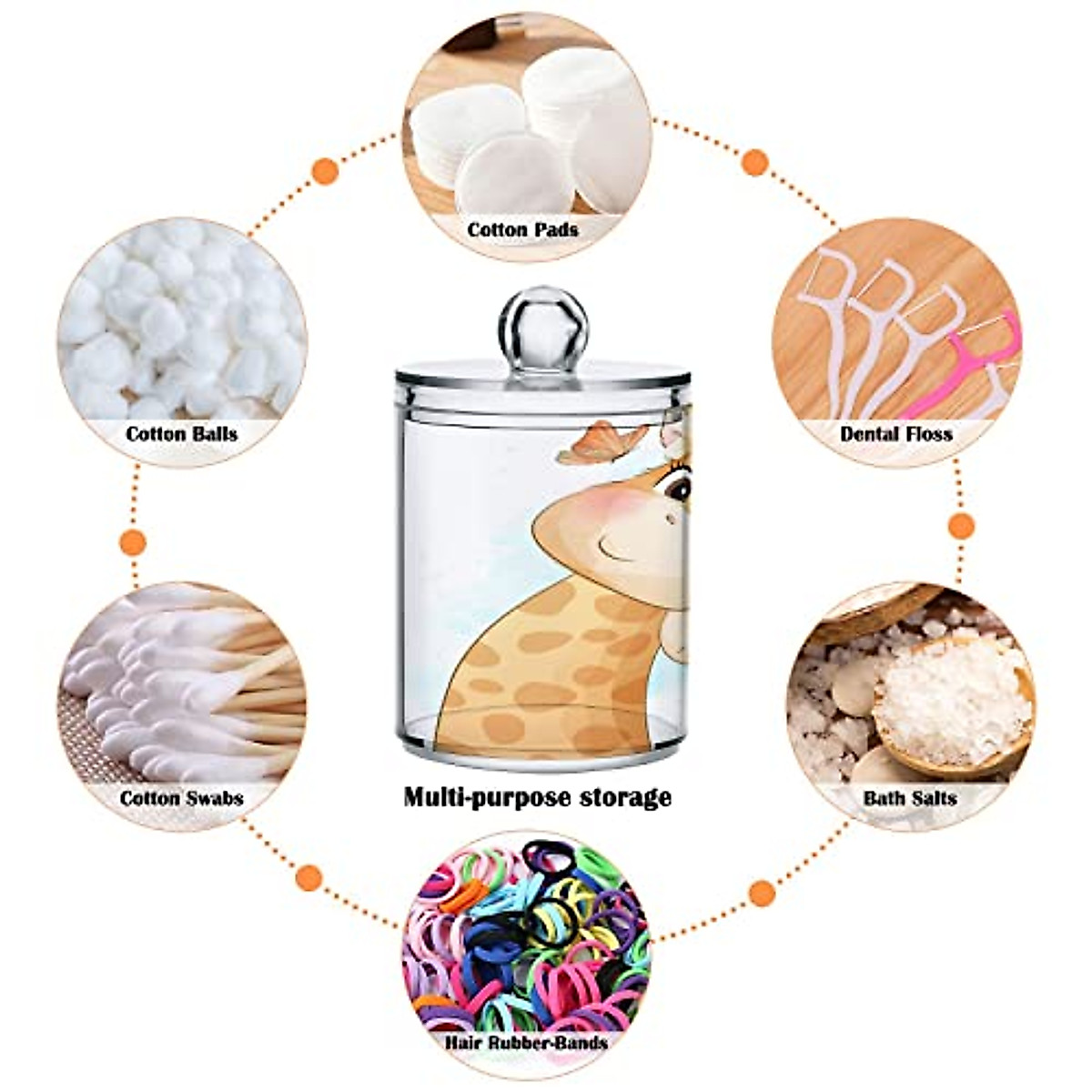 Kigai 2 Pack Apothecary Jars Cute Little Giraffe Qtip Holder Organizer Clear Airtight Container for Cotton Swabs Food Storage 14oz Plastic Jars with Lids