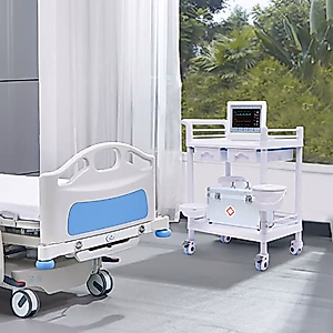 Rolling Utility Cart, 3-Tier Heavy Duty Cosmetology Cart with 360° Swivel Wheels, Dirt Bucket and Drawer for Beauty Salon SPA, Commercial Hospital Office Lab Cart (White)