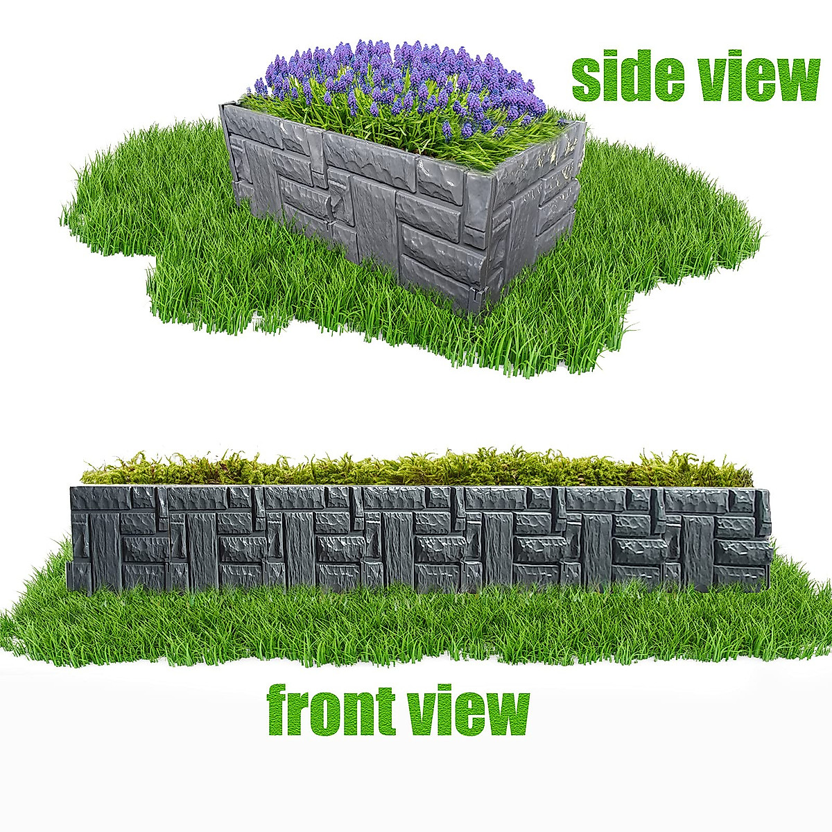 ELLASSAY Kaerott 6 Pack Garden Edging Set Plastic Fence Plant Border Imitation Stone Brick for DIY Decorative Patios Lawn Paths Landscape Walkways Flower Beds Border 10.2*9 inch Gray