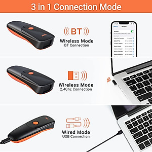 Tera Pro Extreme Performance 1D CCD Wireless Barcode Scanner Mini Portable 2500 Pixel Pocket Handheld Bar Code Reader Work with Bluetooth & 2.4G Wireless & USB Wired for iOS Android PC Tablet 1300C