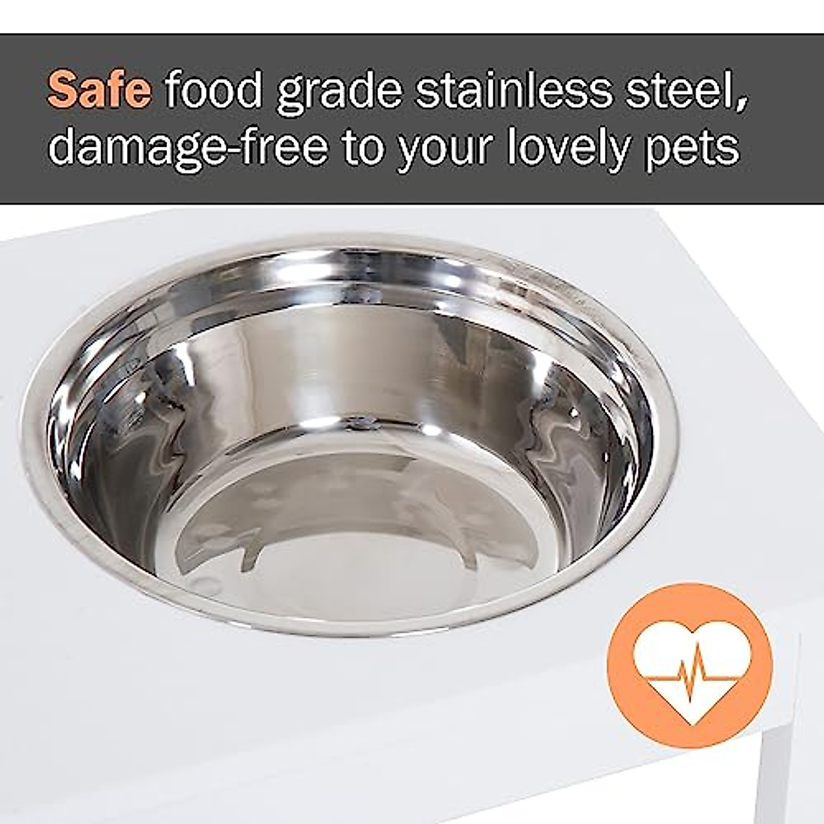 PawHut 23" Modern Decorative Dog Bone Wooden Heavy Duty Pet Food Bowl Elevated Feeding Station - White