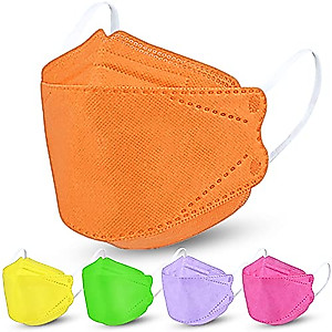 NiHealth 50PCS KF94 Disposable Face Masks for Kids, Tomorotec Solid Color Fish Shape Masks for Boys and Girls (5 Candy Colors)